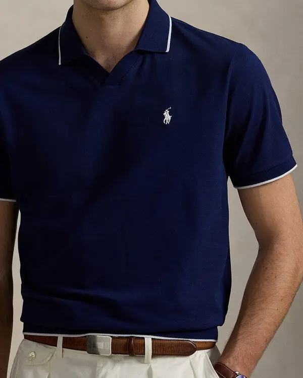 Polo Ralph Lauren Short Sleeve Tonal Jacquard Mesh Polo Shirt - Navy