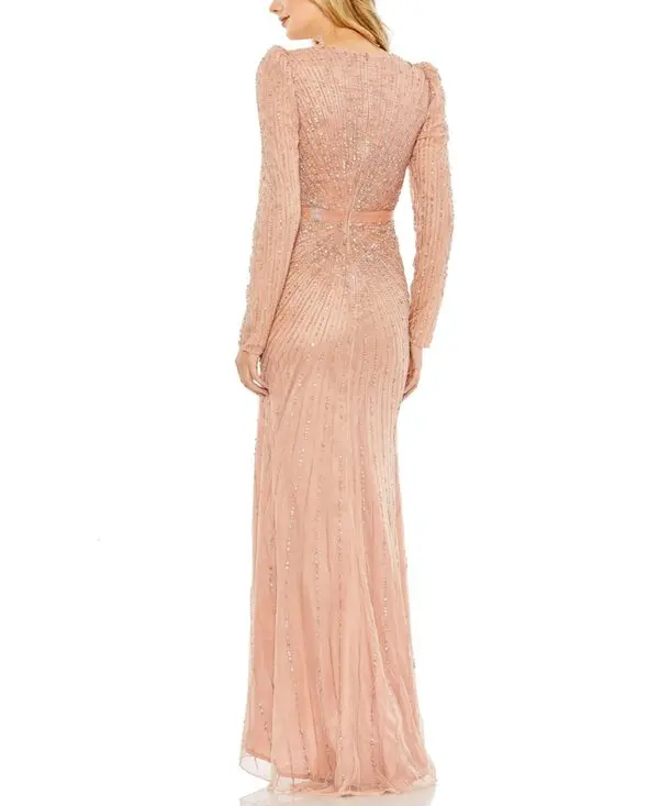 Mac Duggal Sequined Wrap Long Sleeve Gown
