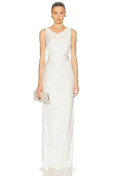 Lapointe Lightweight Satin Bias Belted Gown