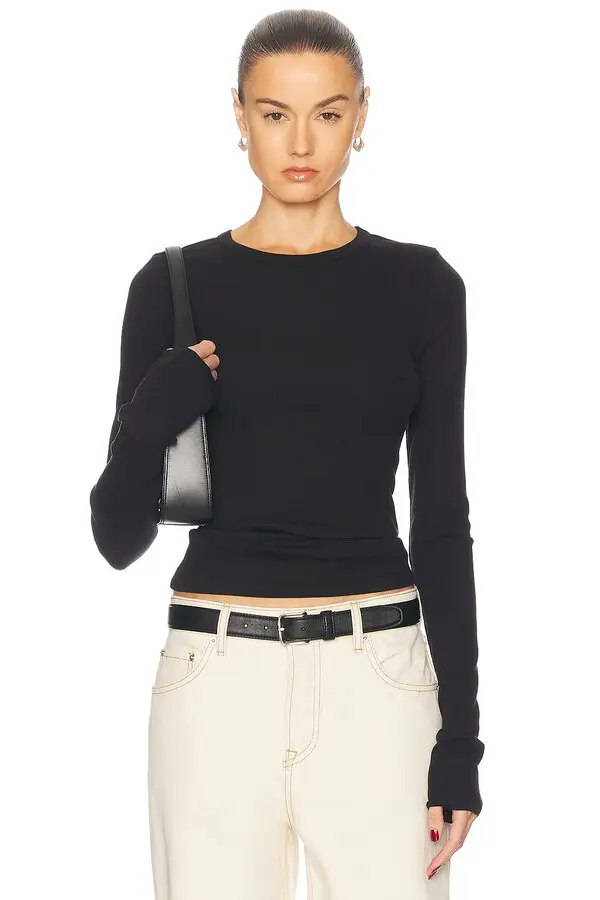GRLFRND Crew Neck Extra Long Sleeve Tee - Black