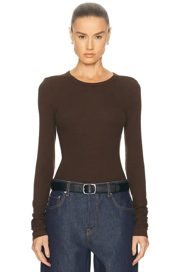 GRLFRND Crew Neck Extra Long Sleeve Tee - Espresso