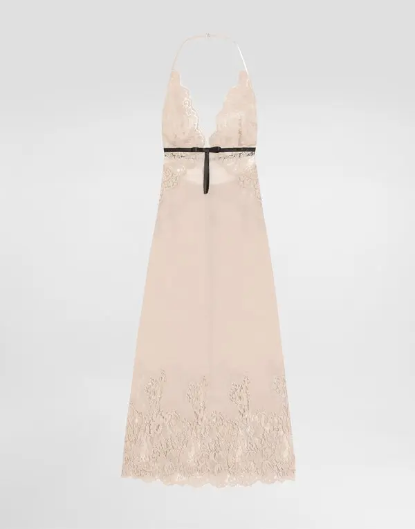 Dolce & Gabbana Georgette Slip Dress With Lace - Beige