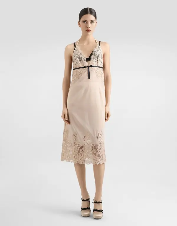 Dolce & Gabbana Georgette Slip Dress With Lace - Beige