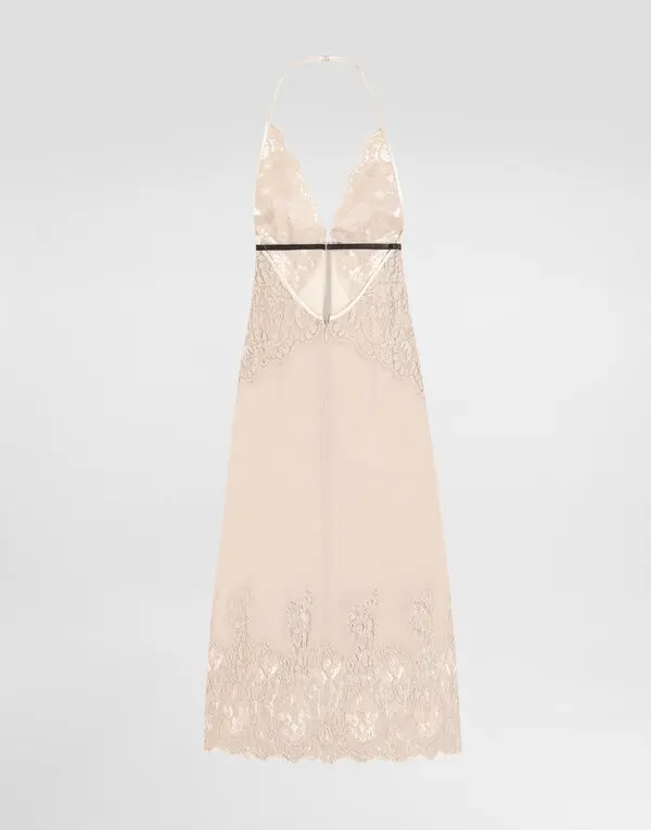 Dolce & Gabbana Georgette Slip Dress With Lace - Beige