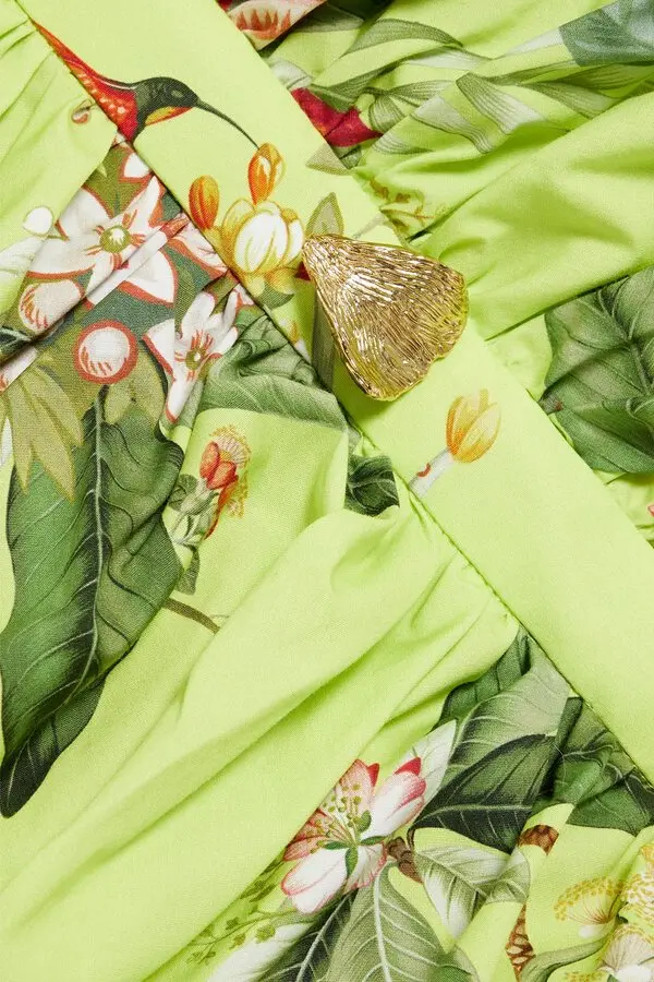 oscar de la renta green floral dress Ruffled floral-print cotton-blend poplin mini dress - lime green