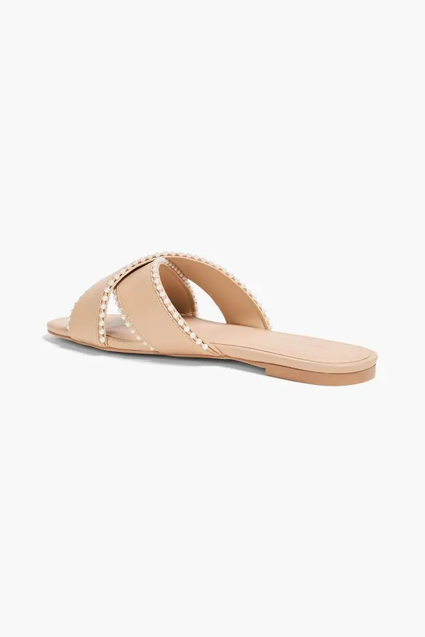 STUART WEITZMAN Roza Faux Pearl-embellished Leather Sandals - Beige