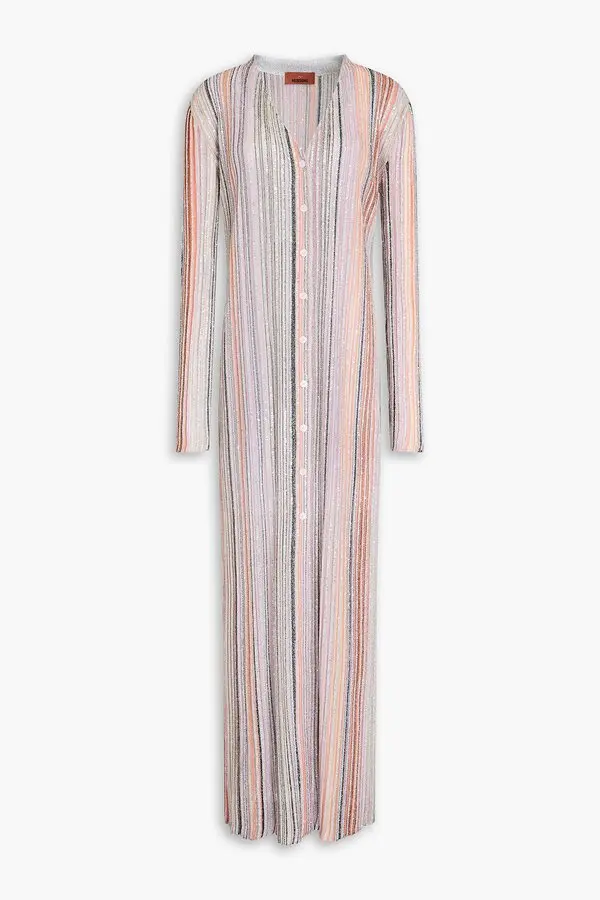Missoni Metallic Striped Ribbed-knit Cardigan - Pastel Pink
