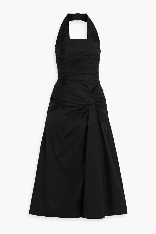 Carolina Herrera Twisted Cotton-blend Poplin Halterneck Midi Dress
