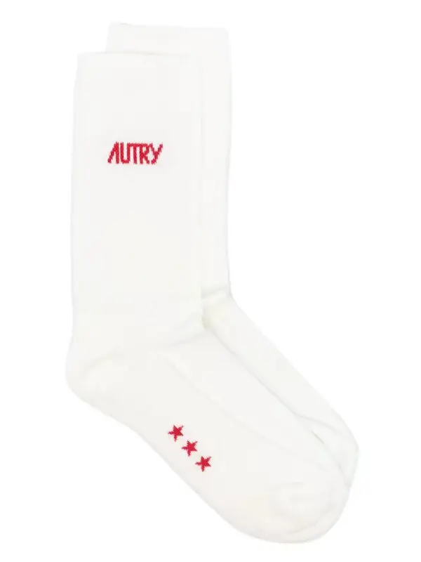 AUTRY Logo-intarsia Crew Socks - White