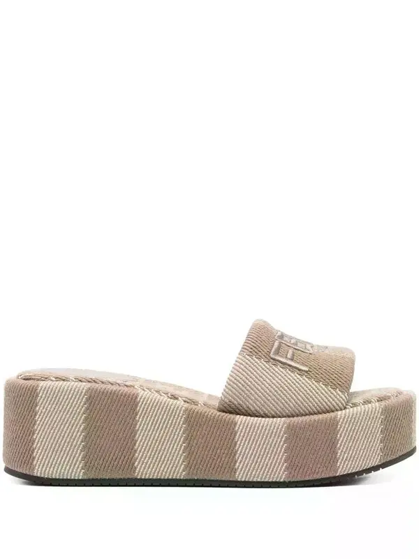 Fendi Logo-embroidered Platform Slides - Brown