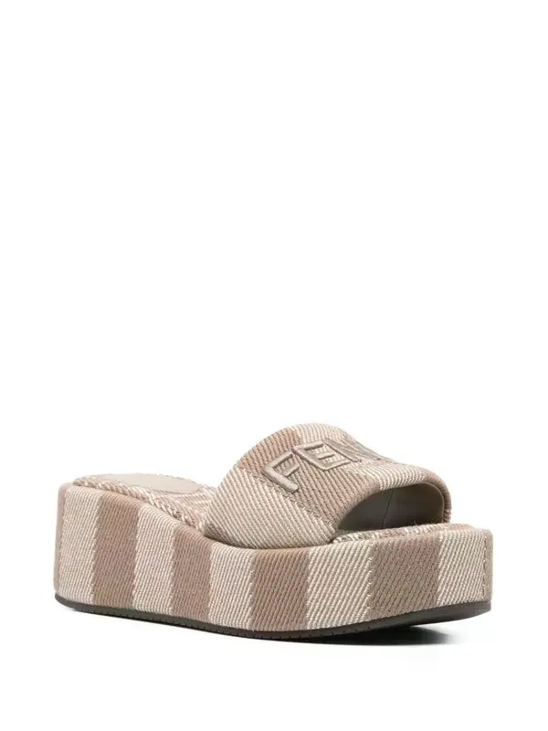 Fendi Logo-embroidered Platform Slides - Brown