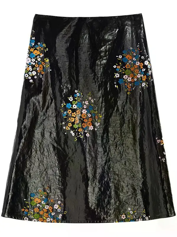 JIL SANDER Floral-print Midi Skirt - Black