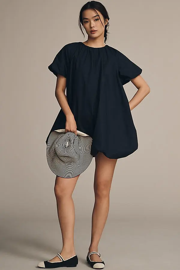 anthropologie black mini dress Cotton Bubble-Hem Mini Dress by Anthropologie in Black, Size: Large