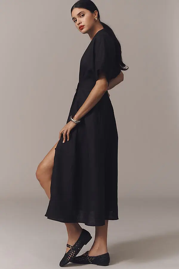 Exquise Tobie Linen Shirt Dress In Black - 39% Off | Editorialist