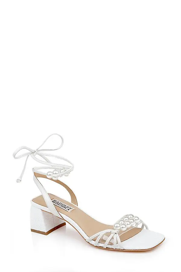 Badgley Mischka Pearl Ankle-tie Low Block Sandals - White
