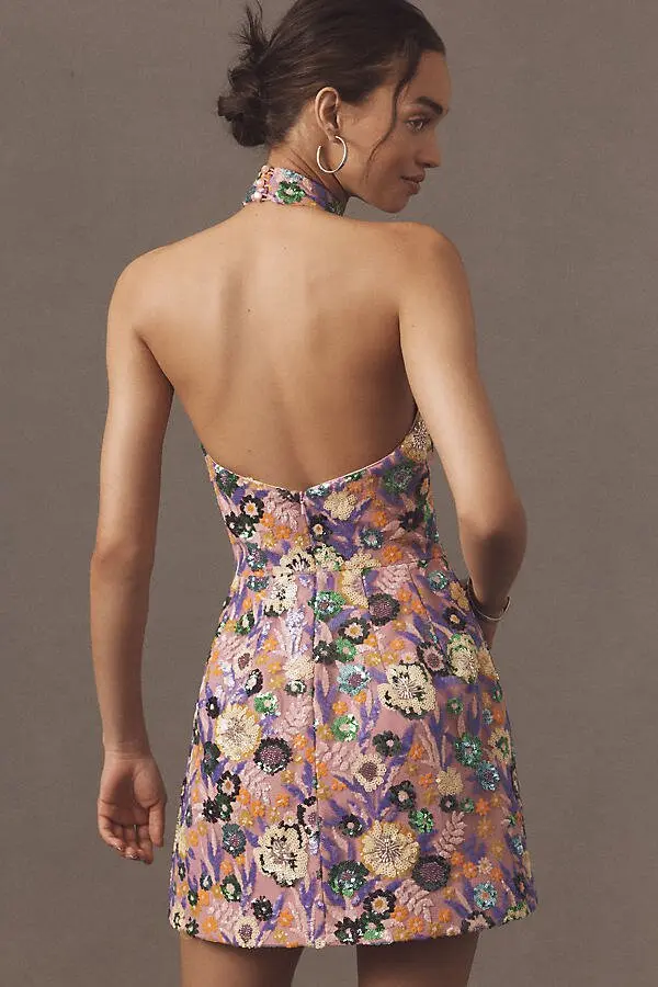 Helsi Sarah Halter Floral Sequin Mini Dress In Lavender - 29% Off |  Editorialist