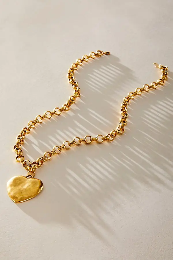 BRACHA Long Puffy Heart Pendant Necklace - Gold