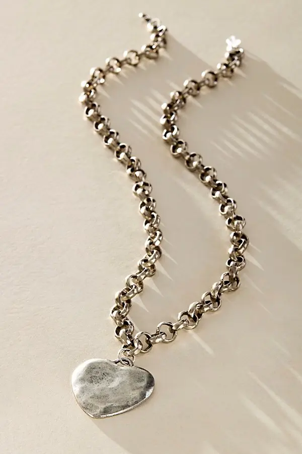 BRACHA Long Puffy Heart Pendant Necklace - Silver