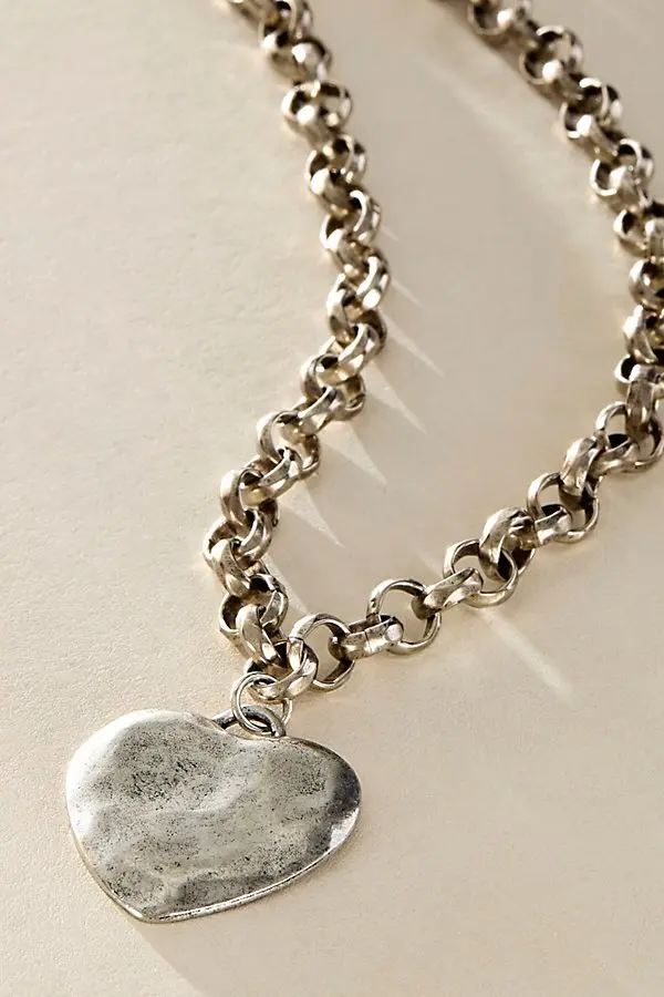 BRACHA Long Puffy Heart Pendant Necklace - Silver