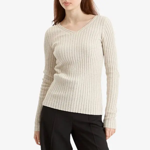 Auralee Rib Knit V-neck Pullover