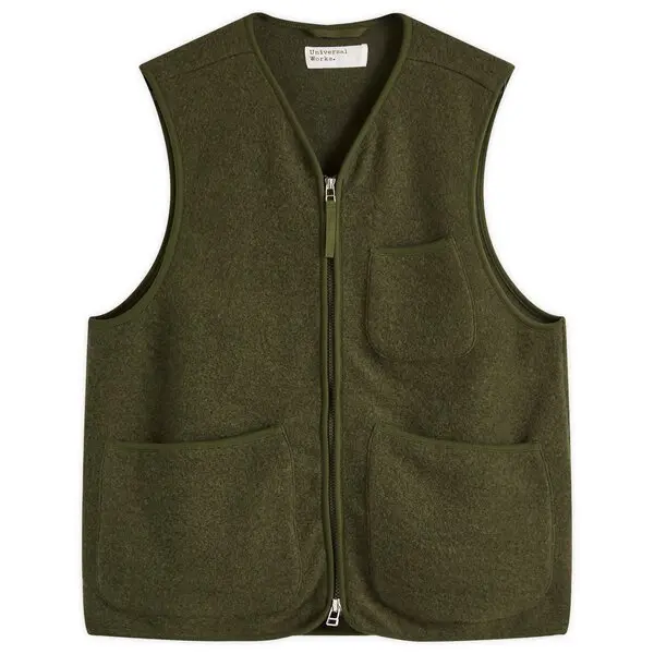 Universal Works Wool Fleece Zip Gilet Exclusive - Olive