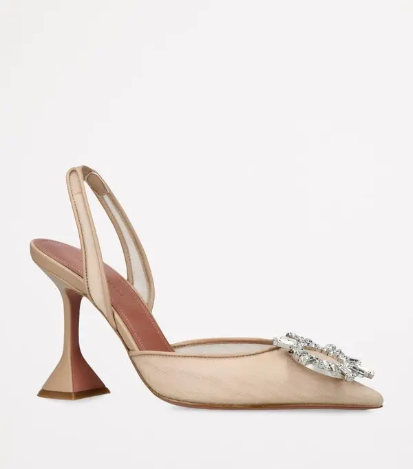 Amina Muaddi Mesh Begum 95 Slingback Pumps - Beige