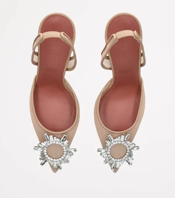 Amina Muaddi Mesh Begum 95 Slingback Pumps - Beige