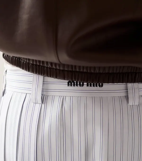 Miu Miu Cotton Pinstriped Pleated Midi Skirt