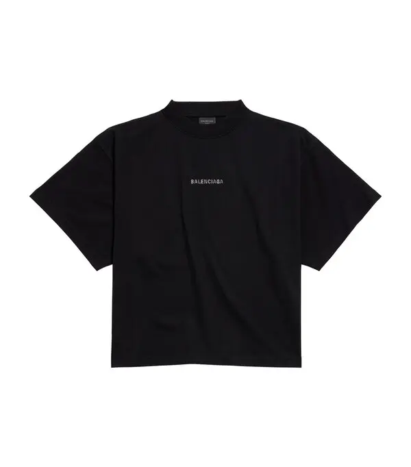 Balenciaga Rhinestone-logo Cropped T-shirt
