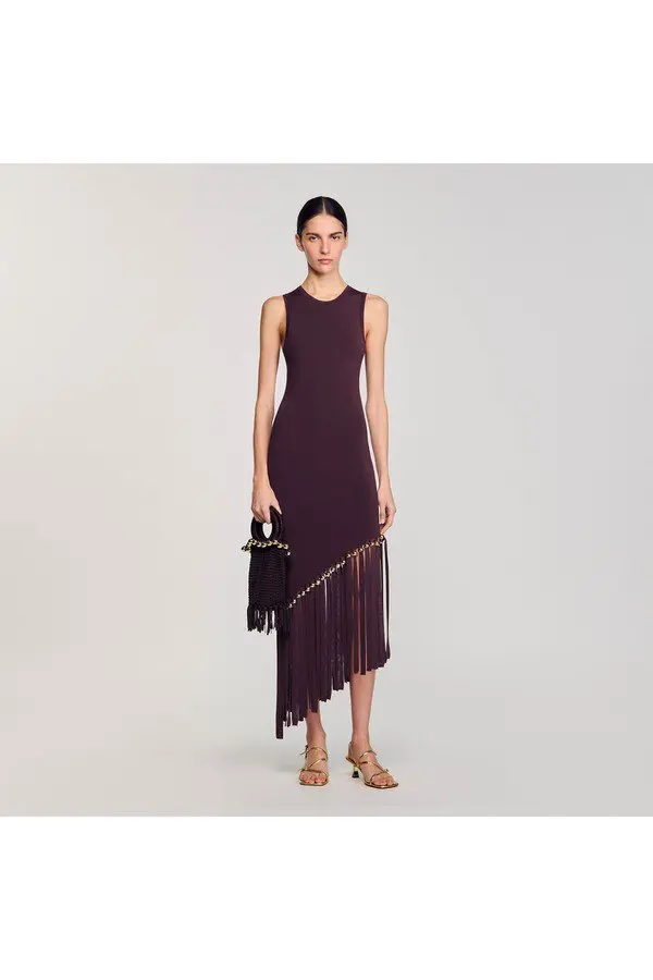 Sandro Fringed And Beaded Maxi Dress In Brown - 44% Off | Editorialist