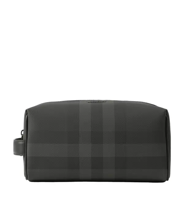 Burberry Leather-trim Check Wash Bag - Grey