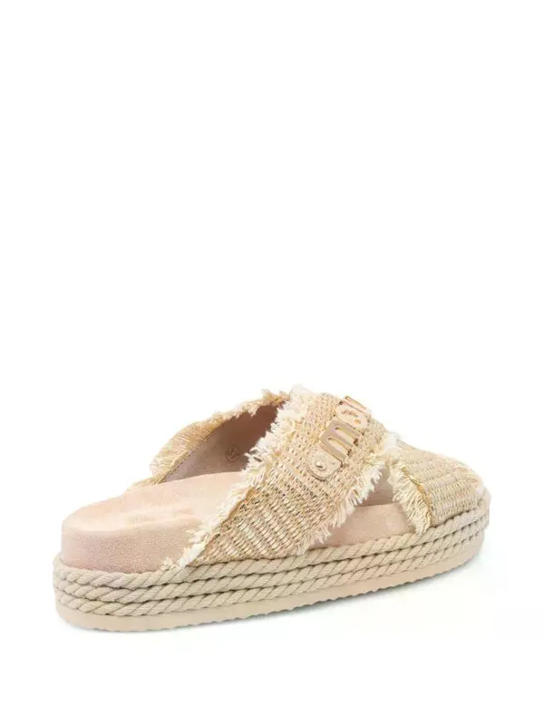 Mou Fringed Cross-strap Platform Sandals - Neutrals