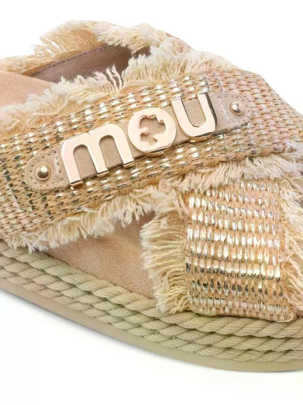 Mou Fringed Cross-strap Platform Sandals - Neutrals