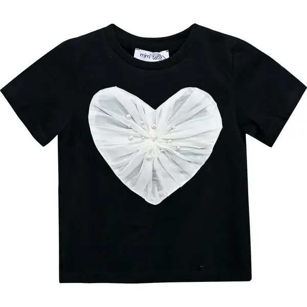 MIMI TUTU Pearl Heart Applique T-shirt - Black