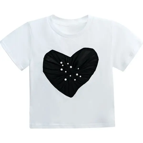 MIMI TUTU Pearl Heart Applique T-shirt - White
