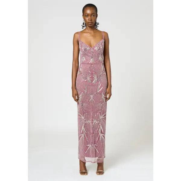 BEAUUT Occasion Embellished Beaded Evening Dress - Mauve