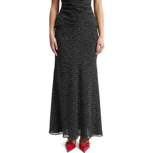 Bardot Monroe Polka Dot Maxi Skirt - Black Spot