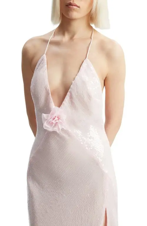 Bardot Aradia Rosette Sequin Halter Gown