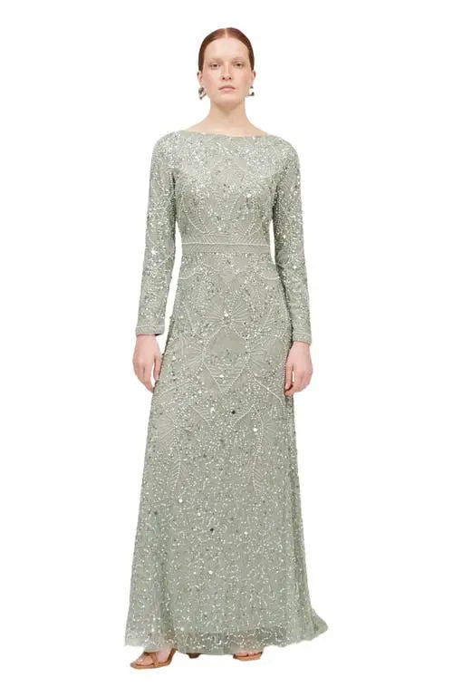 MARYISA Occasion Embellished Sequin Beaded A-line Gown