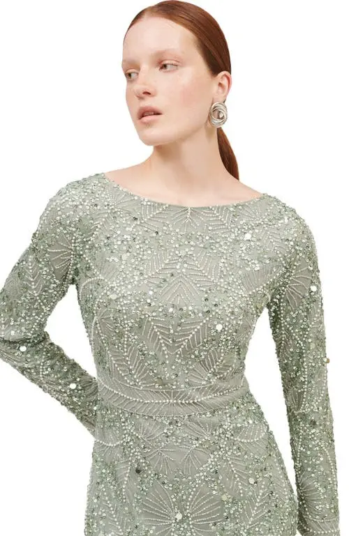 MARYISA Occasion Embellished Sequin Beaded A-line Gown