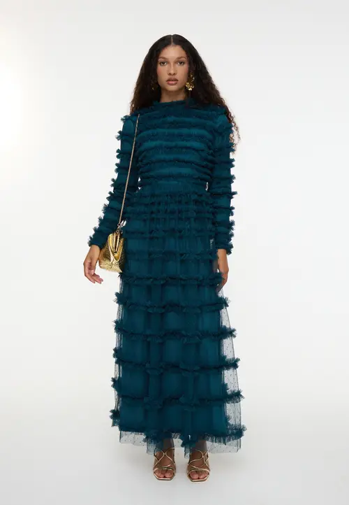 MARYISA Ruffle Maxi Dress - Emerald Green