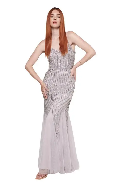 BEAUUT Embellished Sequin Beaded A-line Midi Dress