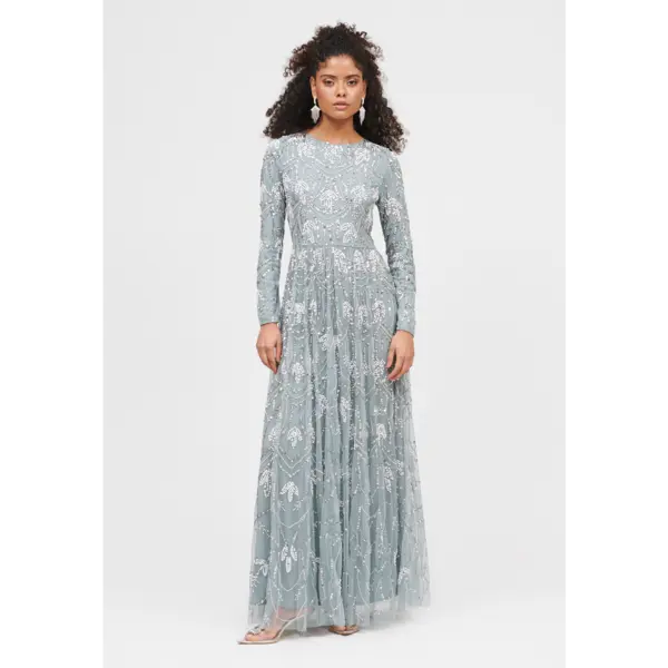 MARYISA Occasion Embellished Evening Maxi Dress - Misty Grey