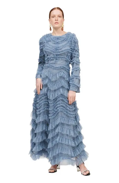 MARYISA Ruffle Chiffon Maxi Dress