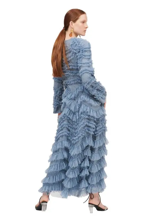 MARYISA Ruffle Chiffon Maxi Dress