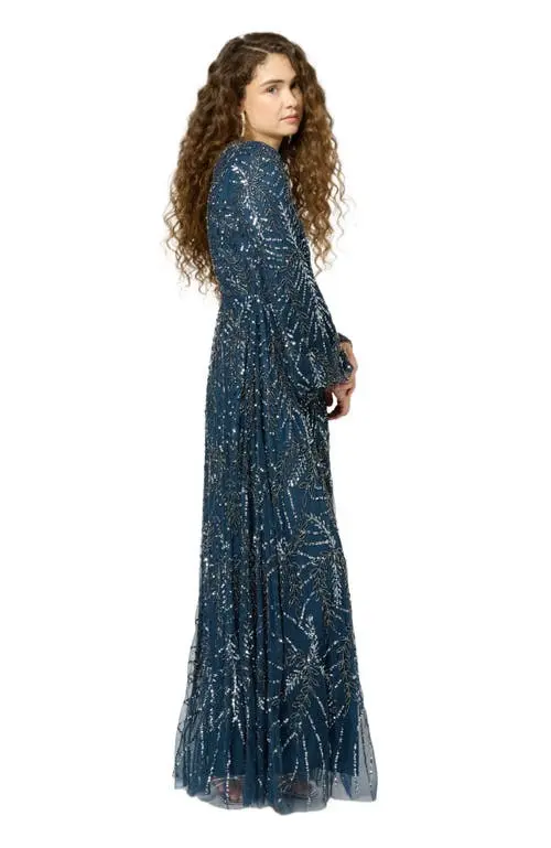 MARYISA Embellished Beaded Floral Maxi Dress