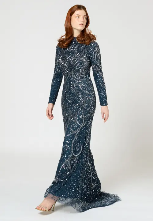 MARYISA Occasion Embellished High Neck Evening Maxi Dress