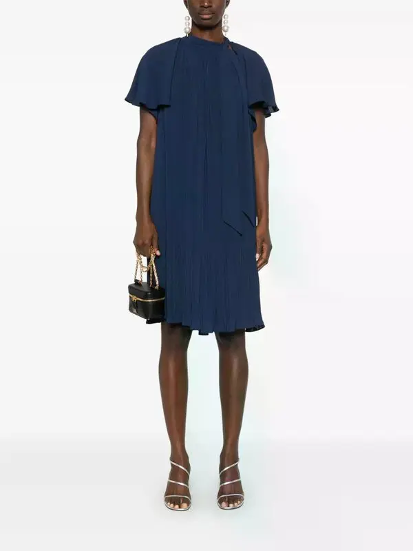 NISSA Plissé Midi Dress - Blue