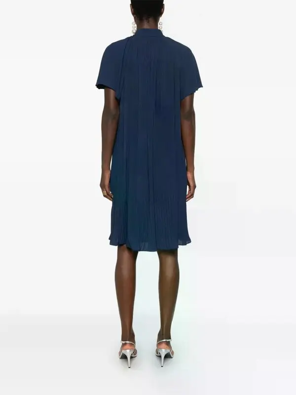 NISSA Plissé Midi Dress - Blue