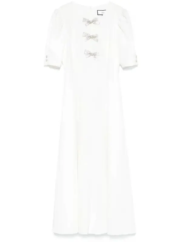 NISSA Crystal-bow Crepe Midi Dress